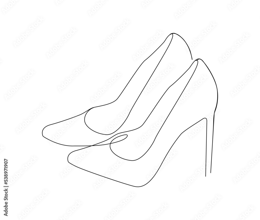 Continuous one line drawing of female highheels shoes. Elegant women ...