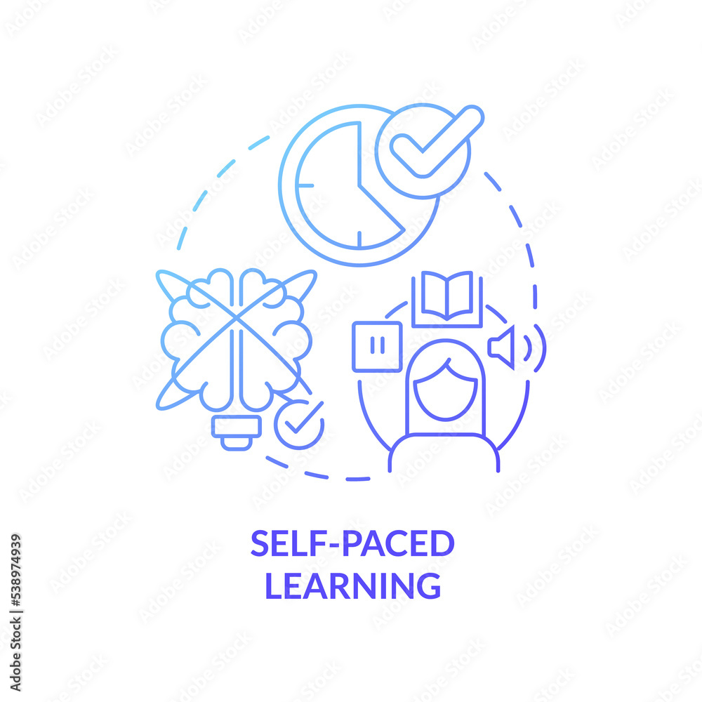 Self paced learning blue gradient concept icon. Own time, schedule ...