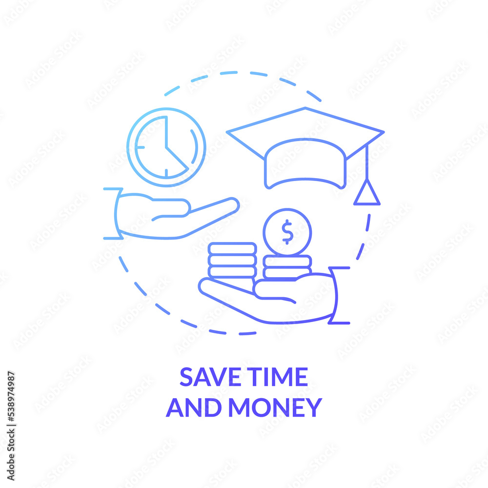 Save time and money blue gradient concept icon. Advantages of elearning ...