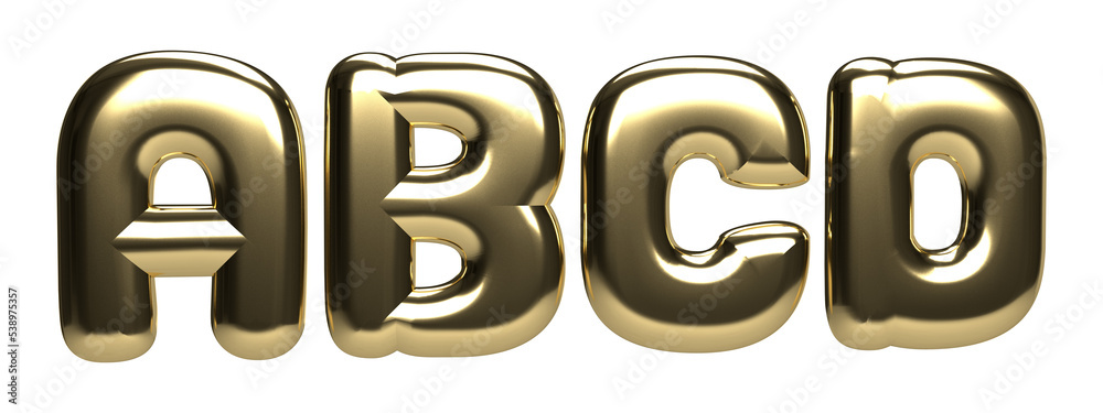 Isolated Alphabets ABCD in Gold Color on White Background. 3D ...