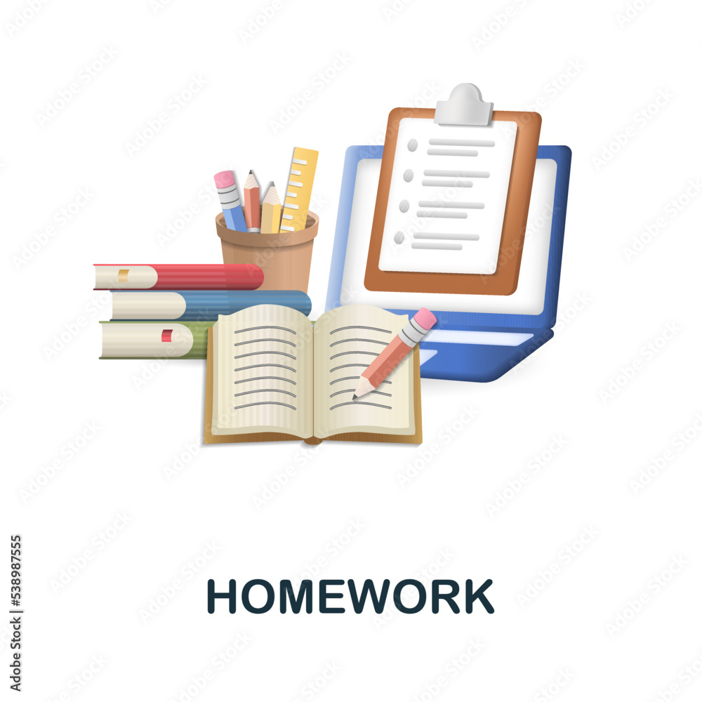 Homework icon. 3d illustration from back to school collection. Creative ...