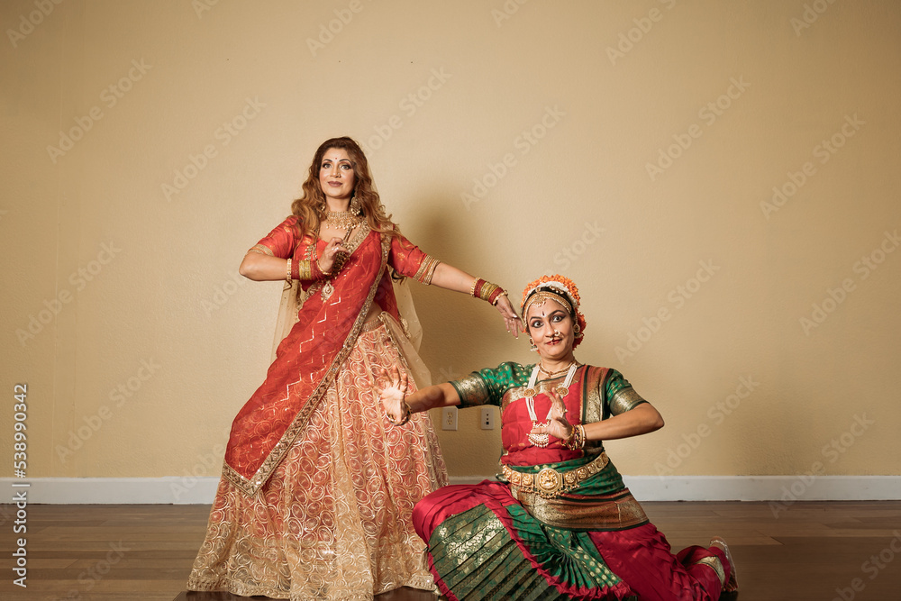 Two Indian dancers performing Kathak and Kuchipudi Stock Photo | Adobe ...