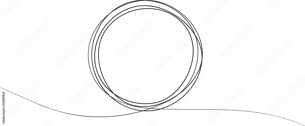 Continuous one line drawing of black circle. Round frame sketch outline ...