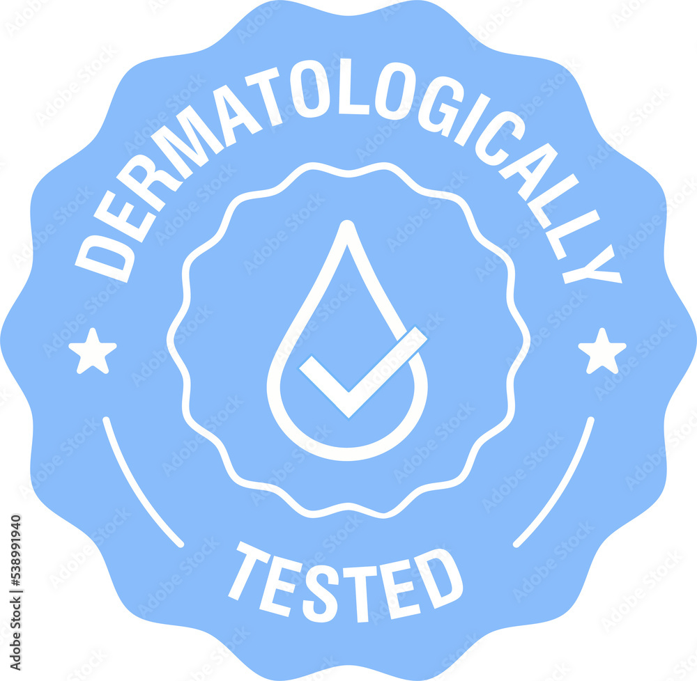 Poster Dermatologically tested label with water drop and check mark ...