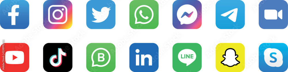 Facebook, twitter, instagram, youtube, snapchat, pinterest, whatsapp ...