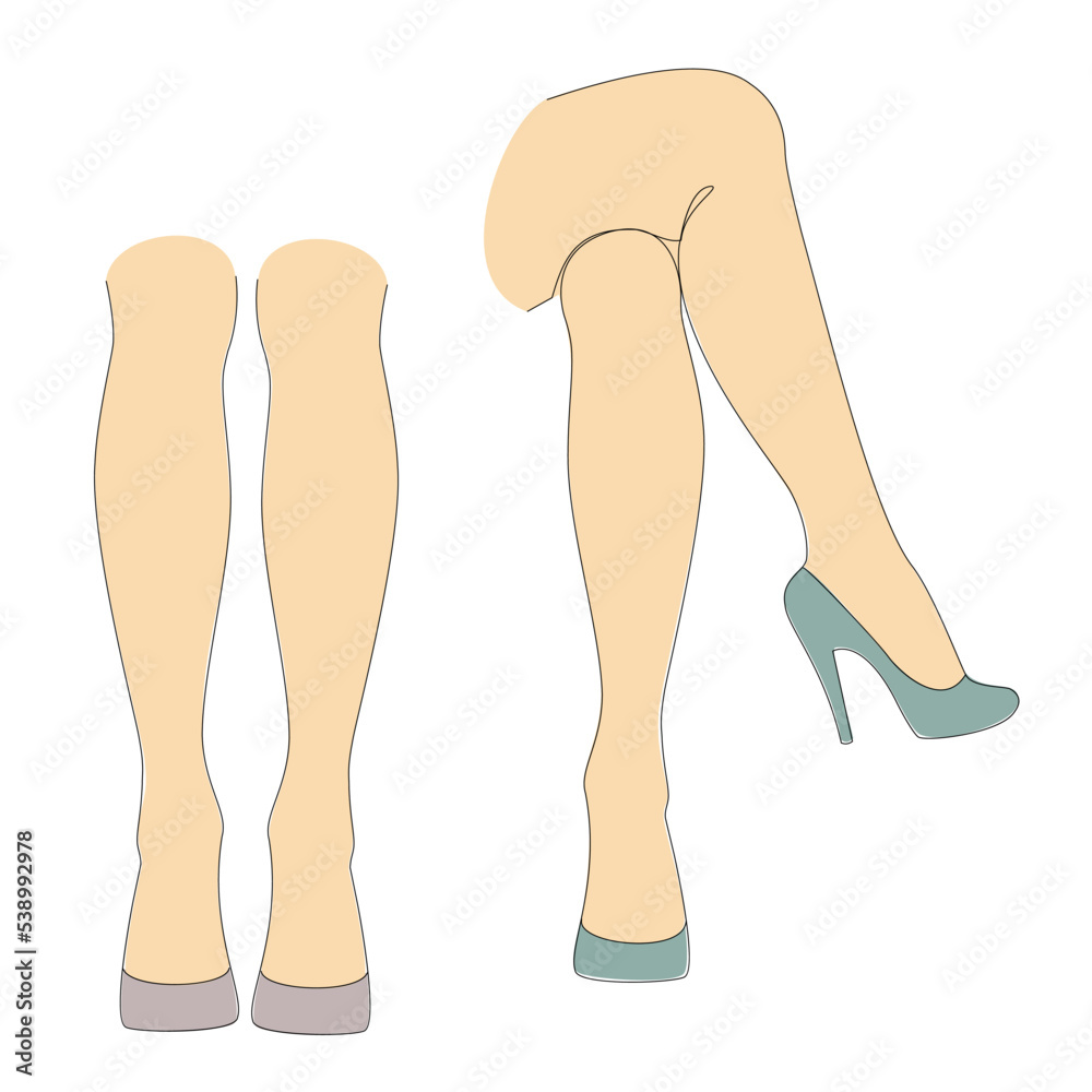Collection. Silhouettes of female legs. Girl in high heels. Lady ...