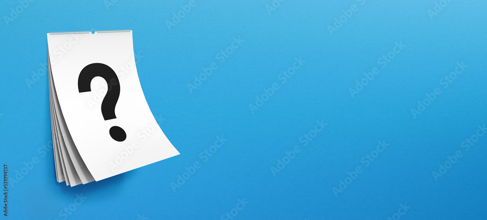 Question mark design with calendar on blue background Stock ...