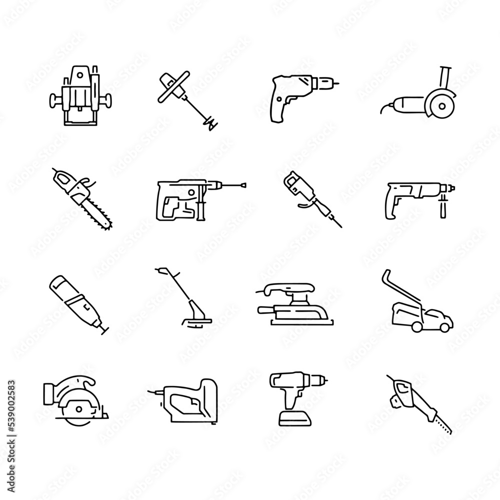 Power tools line icon set. Isolated signs on white background. Vector ...
