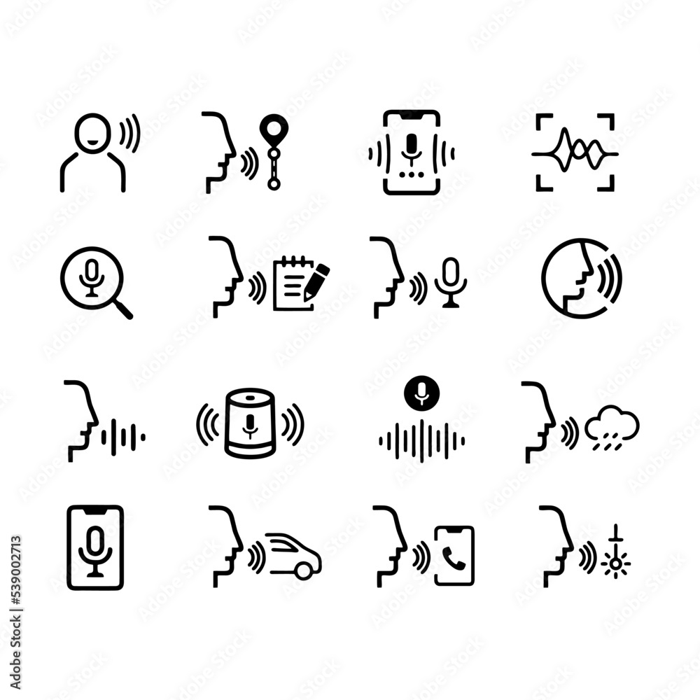 Voice and speech recognition, cellular network vector icons. Mic ...