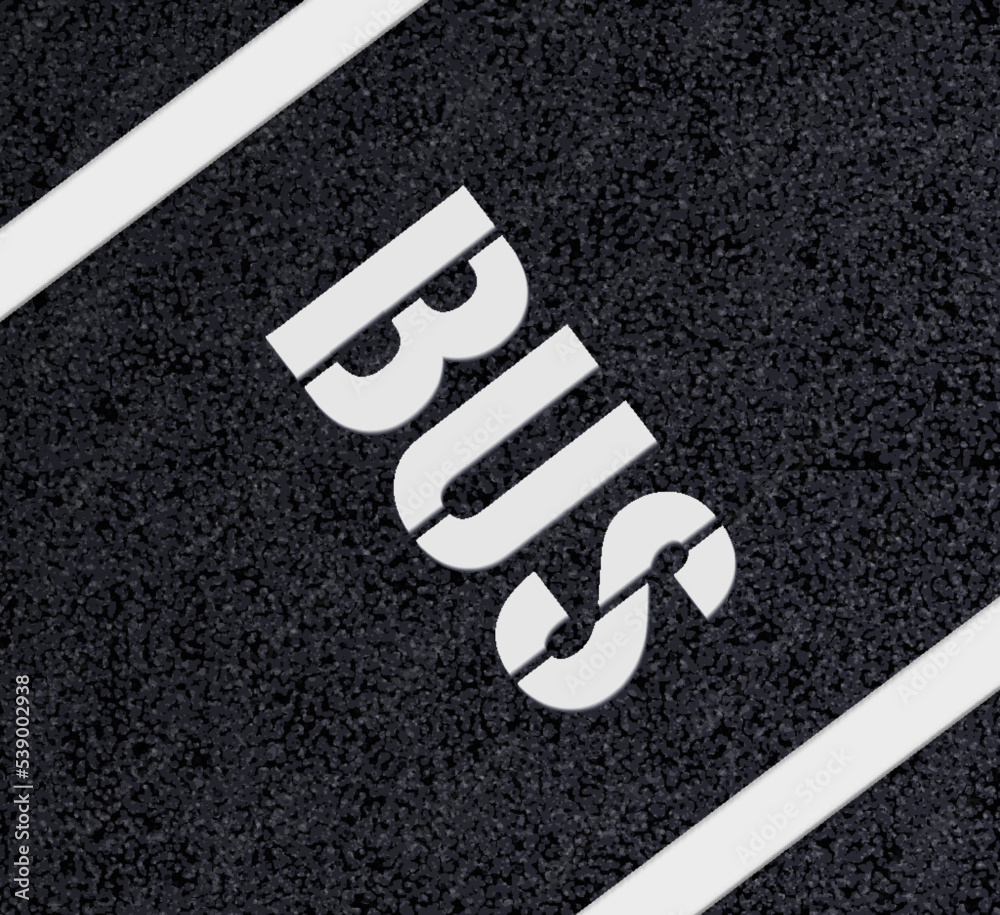 Bus line asphalt road background top view. Realistic 3d vector texture ...