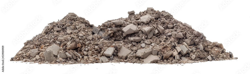 rubble heap, pile of concrete debris isolated on white background ...