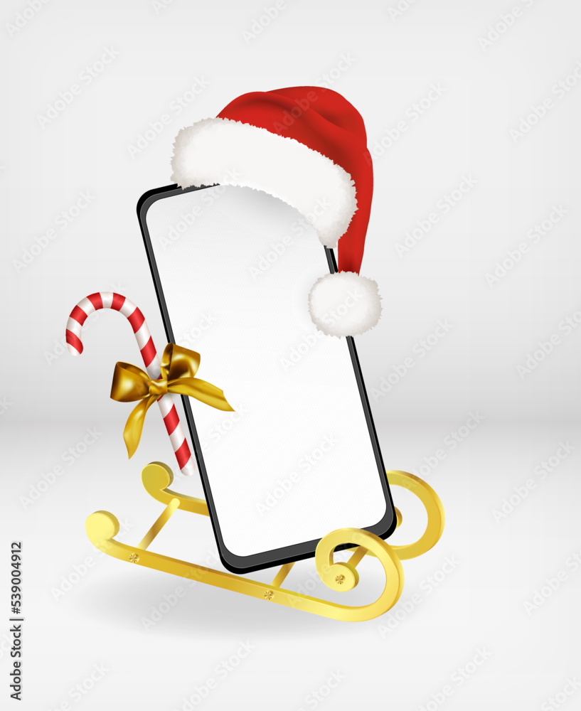Merry Christmas mobil phone or smartphone mockup with santa claus hat ...