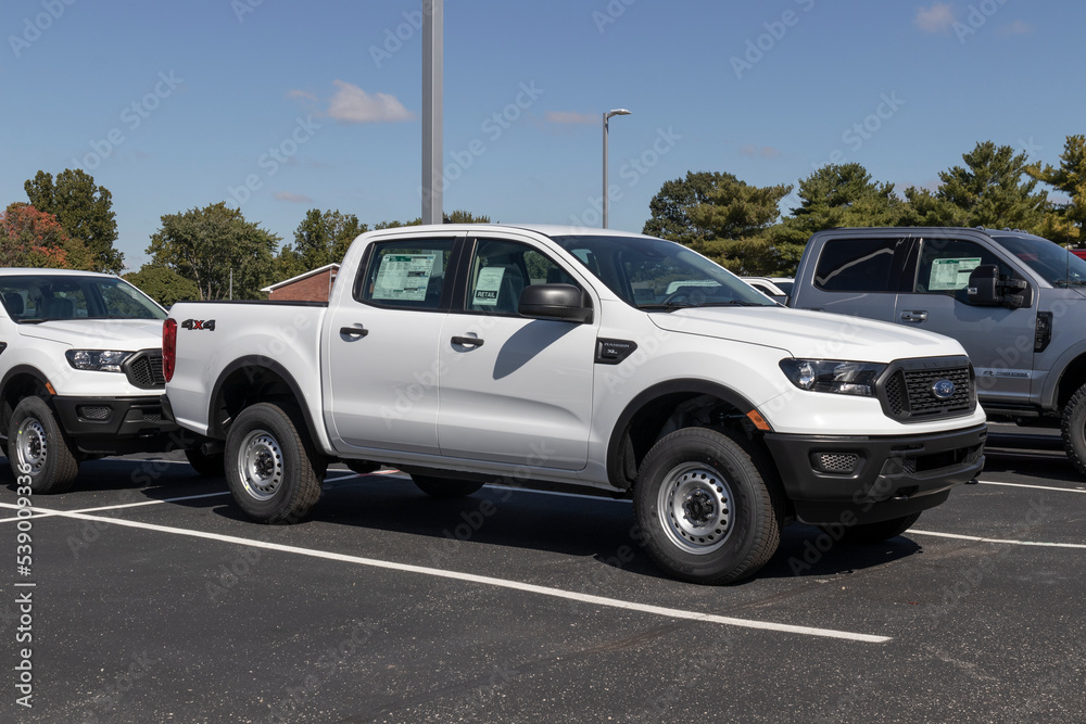 Ford Ranger pickup truck display at a dealership. Ford offers the ...