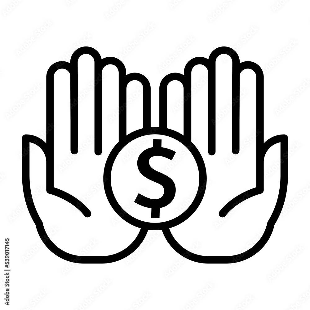 Money in hands symbol. Paying, giving dollar sign coin icon. Vector ...