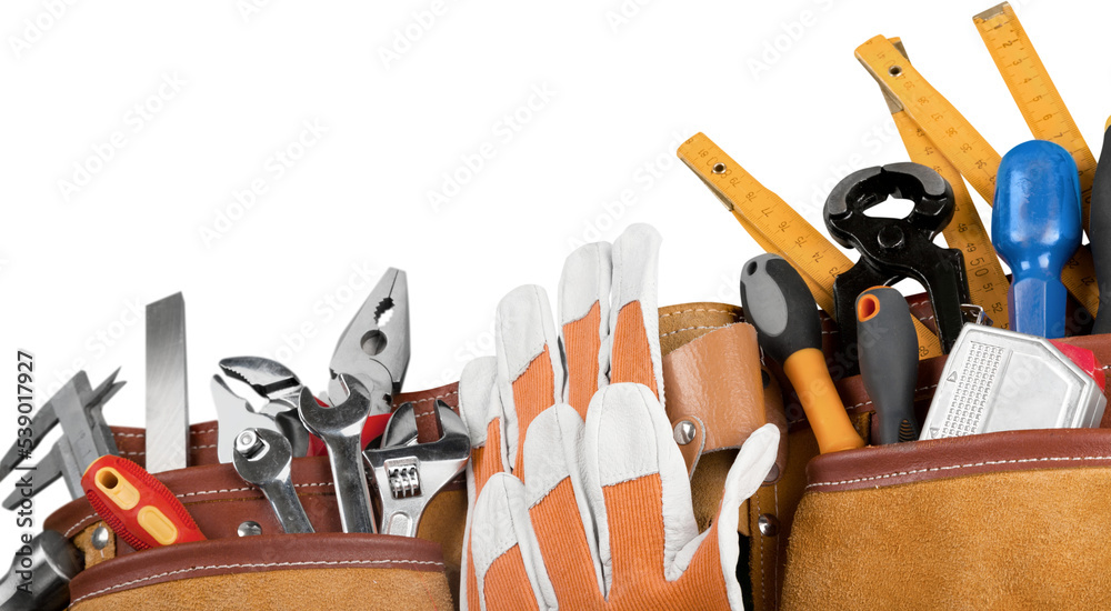 Tool belt with tools on white background Stock Photo | Adobe Stock