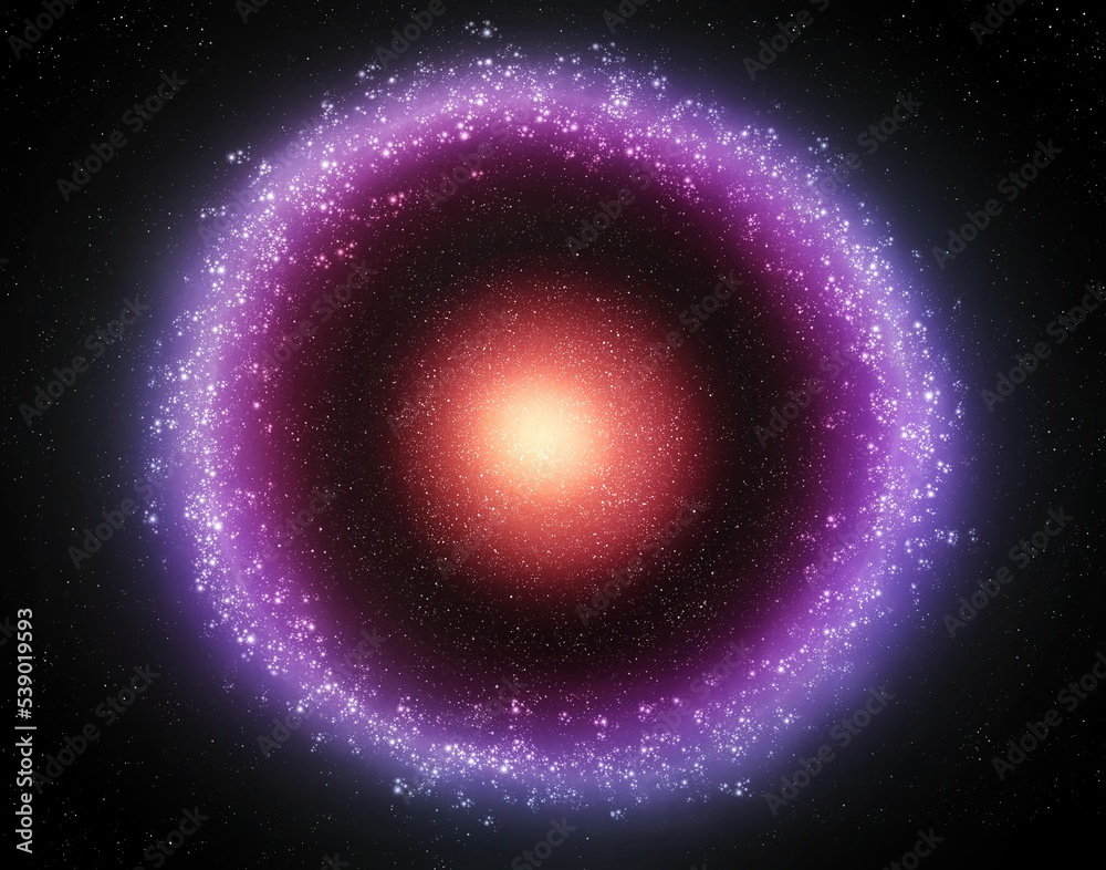 An elliptical galaxy with a bright center and a ring. Birth of stars ...