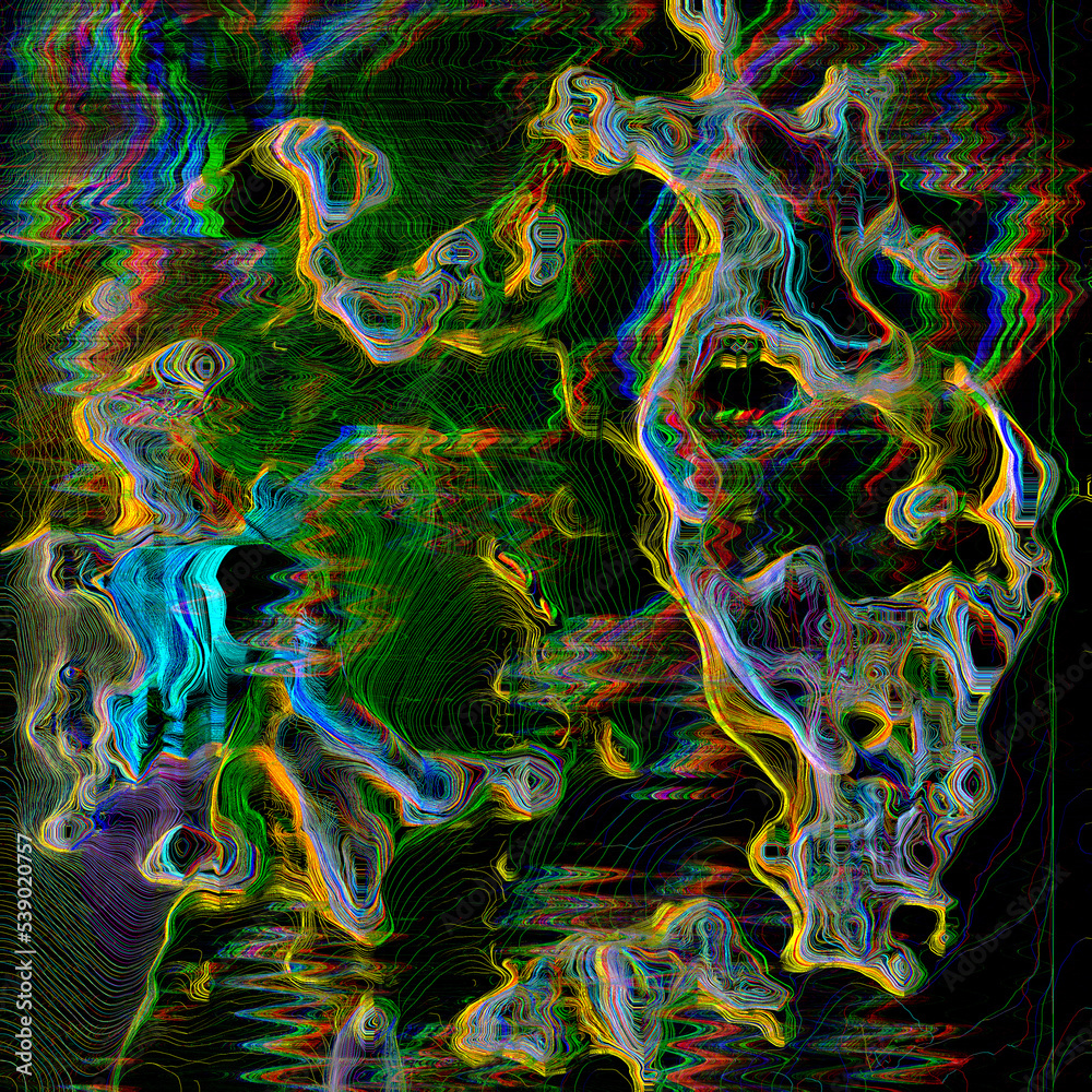 Digital glitch and distortion neon wavy lines. Futuristic cyberpunk tv ...