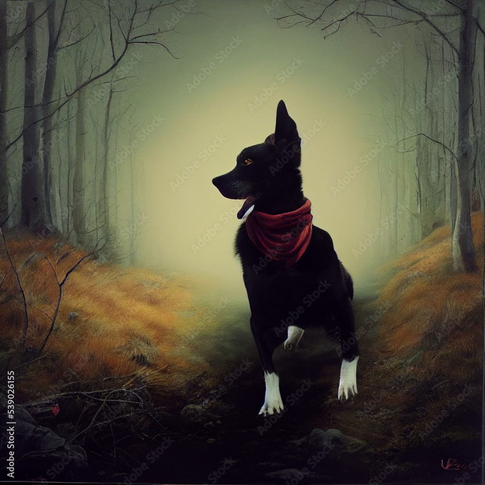 A dog lost in the woods. The dog got lost alone in the woods and does ...