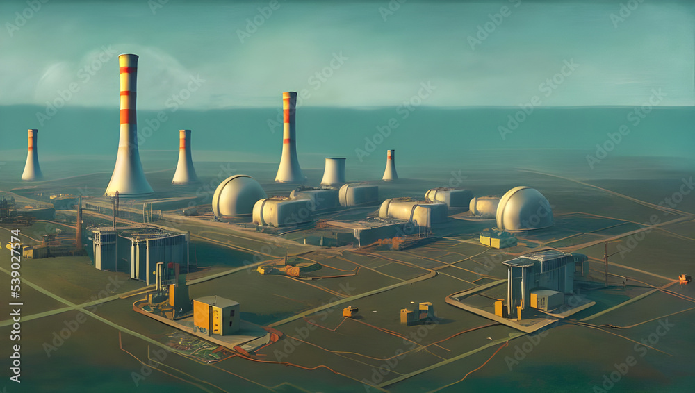 bird's eye view of a nuclear power plant - illustration - digital ...
