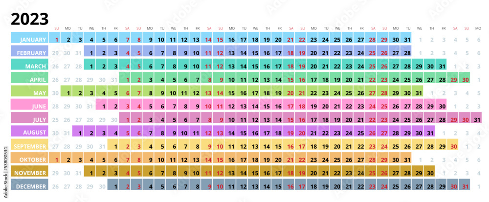 Calendar linear for 2023 year. Stationery Design Print Template. Yearly ...