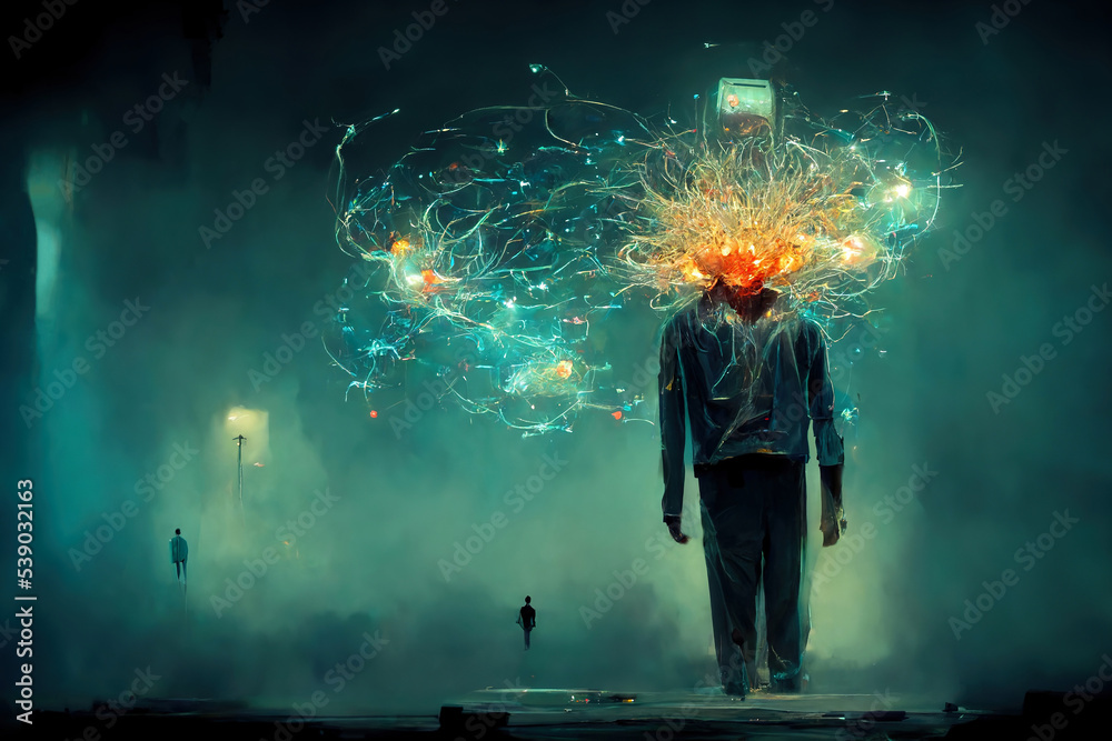 Metaphorical depiction of a man addicted to social networks. Science ...