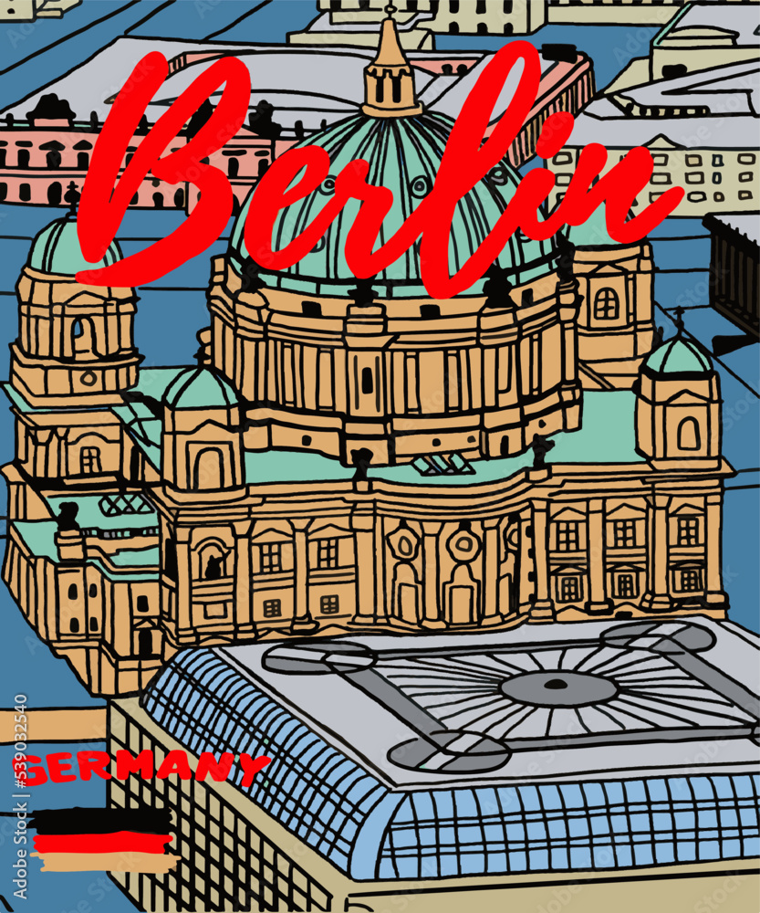 Vector illustration of Berlin city skyline annotations, various ...