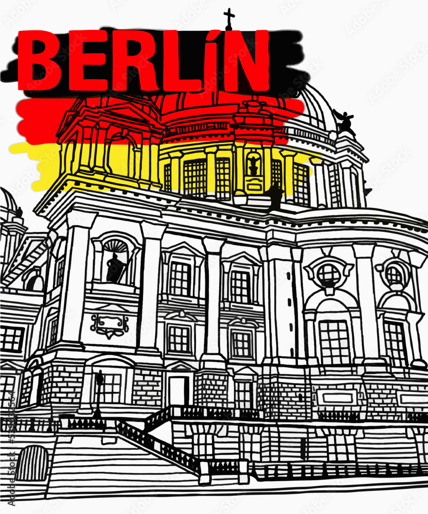 Vector illustration of Berlin city skyline annotations, various ...