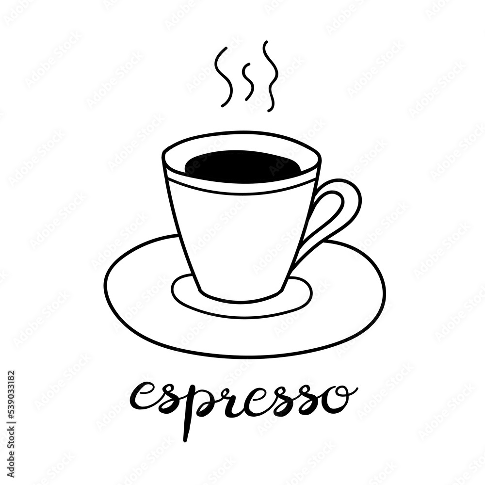 Hand drawn espresso coffee cup with lettering. Vector doodle ...