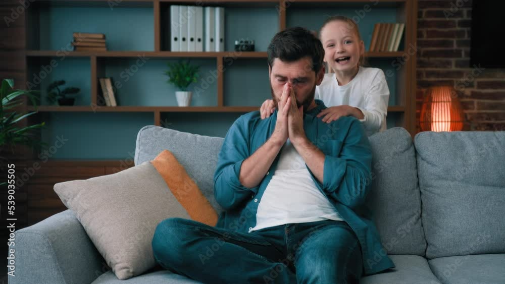 Noisy crazy hyperactive child run shout play at home caucasian annoyed ...