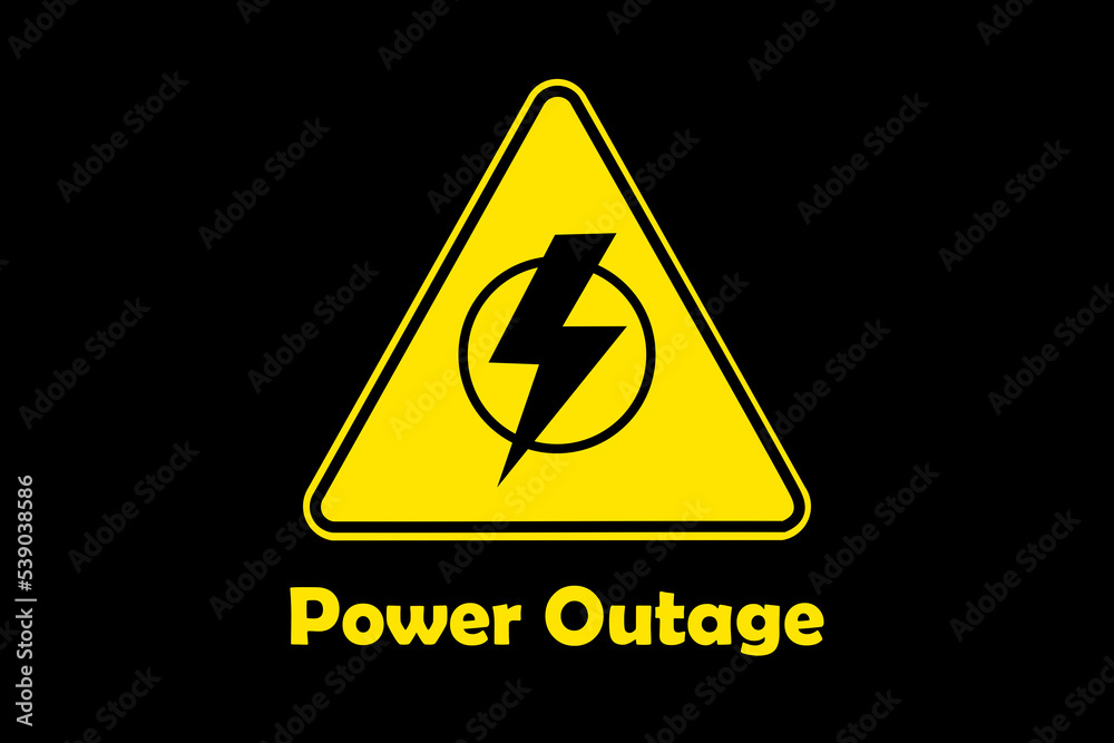 Sign symbolizing a power outage. Sign with a lightning symbol in the ...