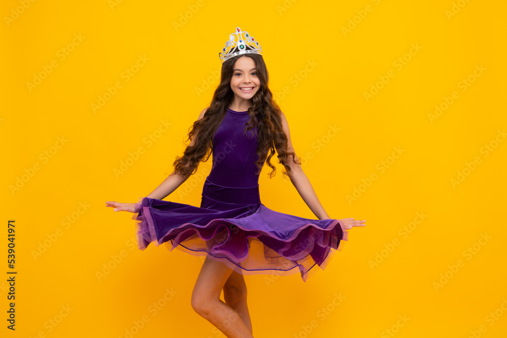 Movement windy dress. Teenage selfish girl celebrates success victory ...