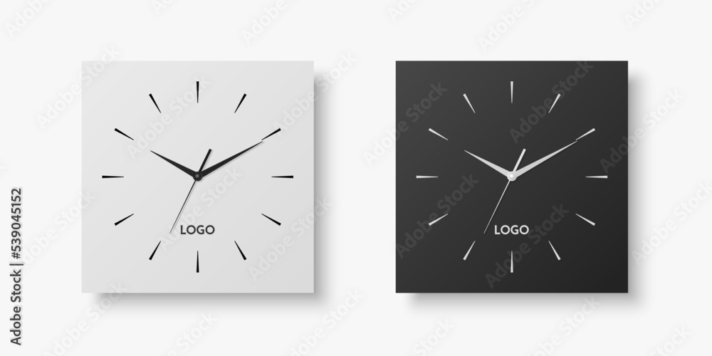 Vector 3d Realistic White, Black Square Wall Office Clock Set, Design ...