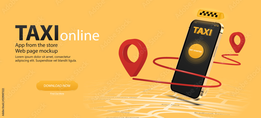 Taxi App banner. Online service for order taxi in application ...