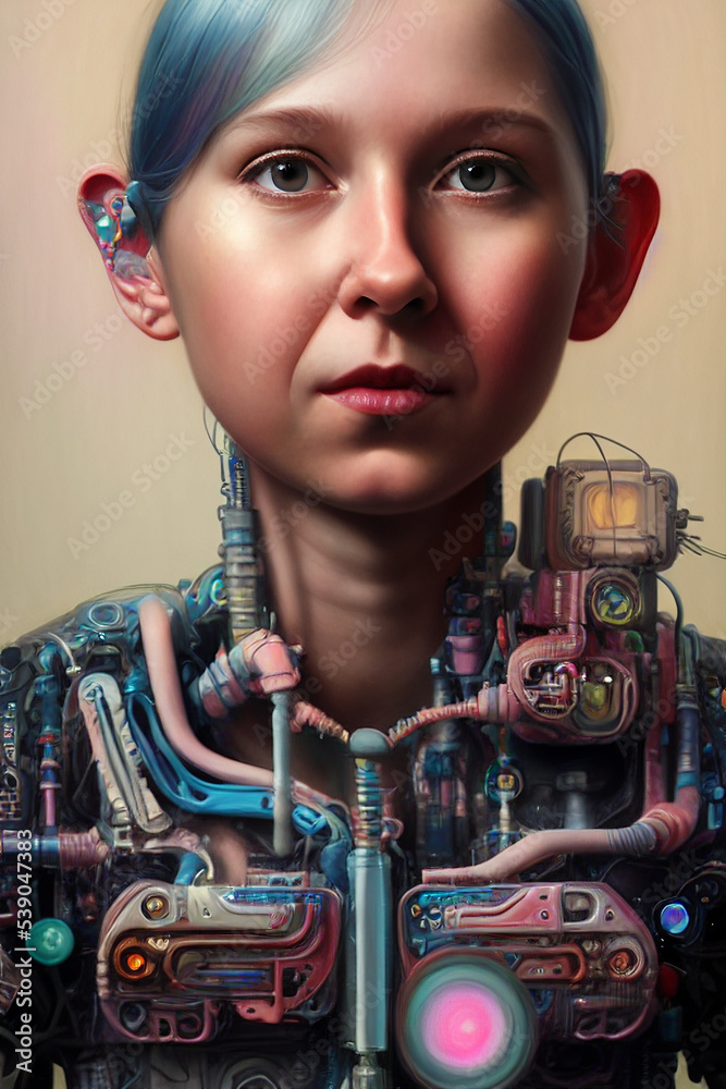 Robotic woman, cyborg with augmentations, artificial intelligence ...