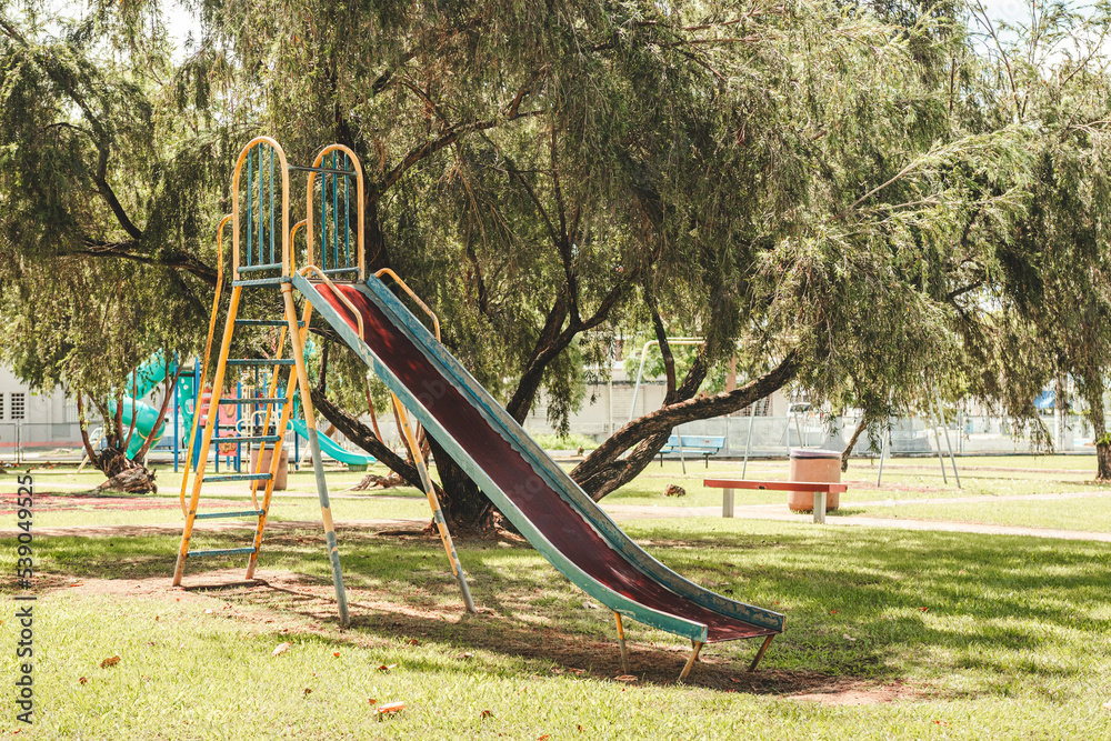 Fresh and beautiful green park in san juan puerto rico with kids slider ...