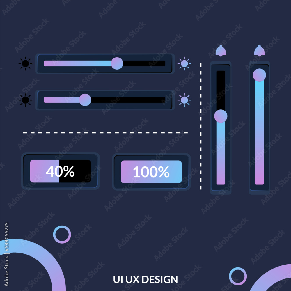Range interface design for sound volume, screen light in modern style ...