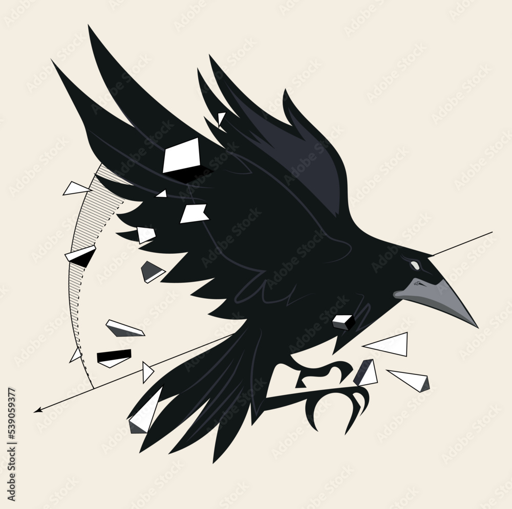 Sketch of flying raven. Hand drawn illustration converted to vector ...