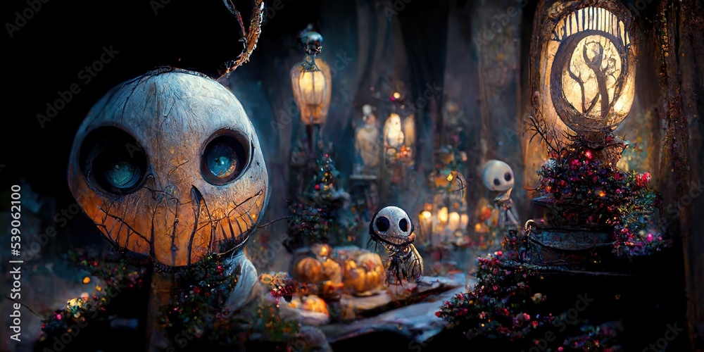 Nightmare before christmas Digital illustration. Painting Stock ...