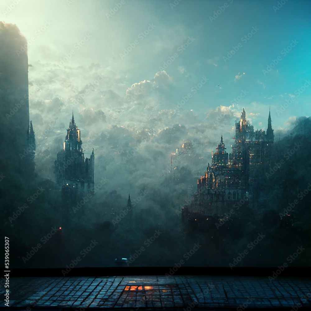 Fairytale Land Medieval Hilltop Castle Art Illustration AI Digital ...