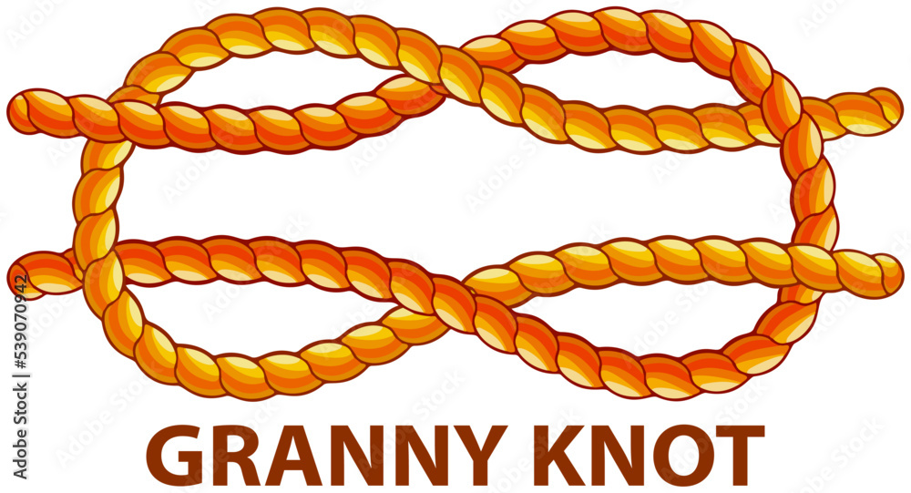 Yellow nautical rope knot, interweaving of ropes, cables, tapes or ...