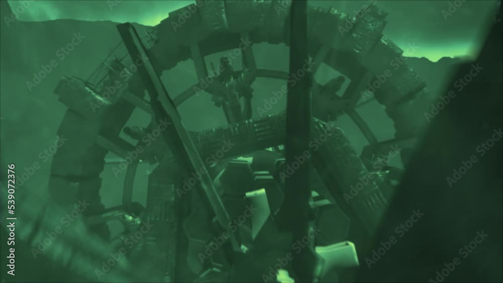 Video Stock Cinematic flyover shot of a stormy mountainous alien crash ...