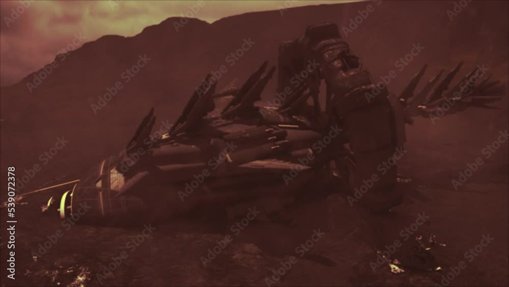 Video „Cinematic shot of a stormy ancient alien crash site, with a ...