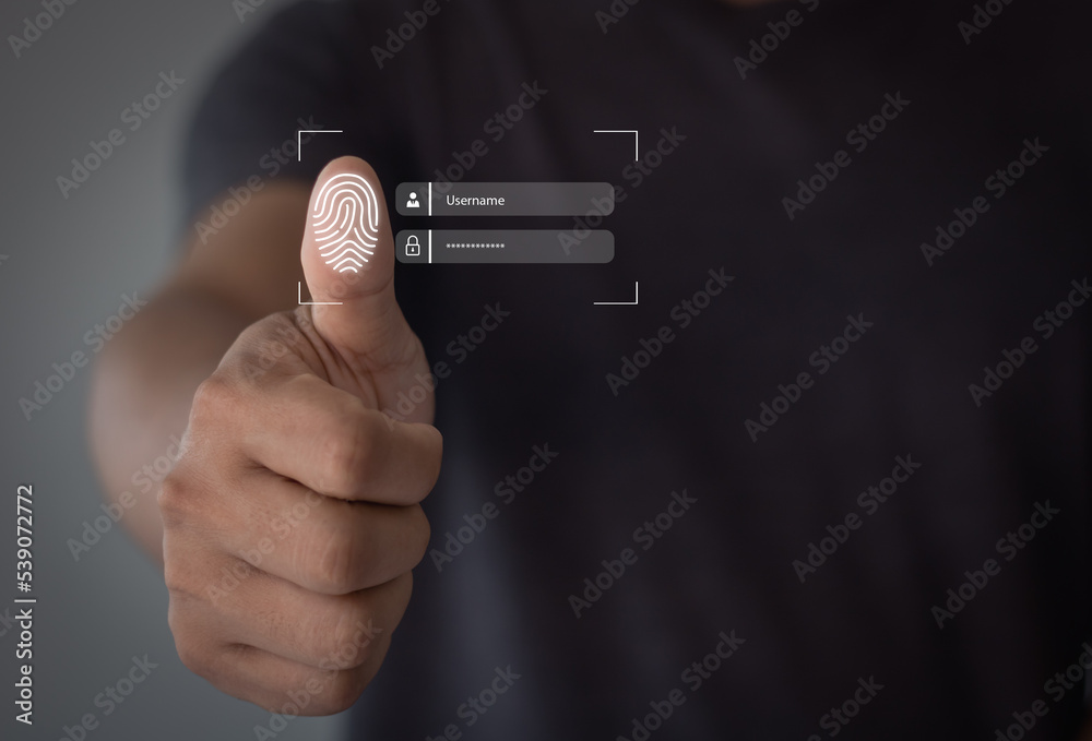 Cyber Security And Biometric Technology Thumbs Up With Virtual