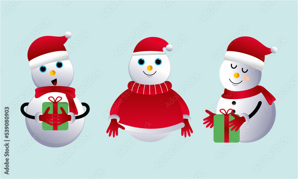 Set of cartoon snowmen in different poses vector illustration Stock ...
