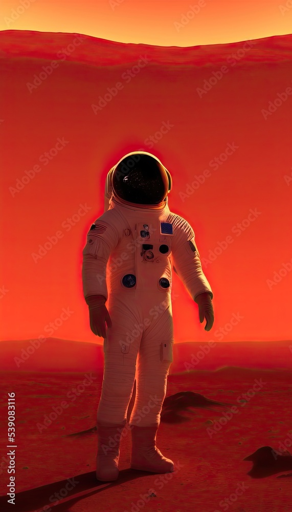 Astronaut on Mars, Spaceman Standing on the Rocky Alien Red Planet of Mars, Exploration of the ...