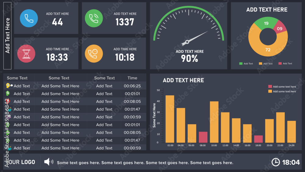 Dashboard user panel infographics template design for contact center ...