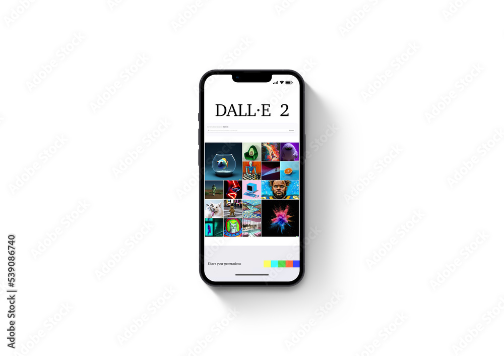 DALL-E 2 artificial intelligence app on the smartphone iPhone screen. White background. Rio de ...