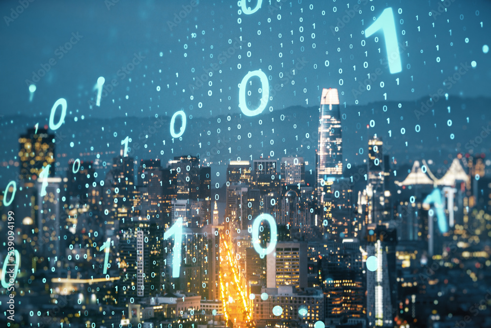 Double exposure of abstract virtual binary code hologram on San ...