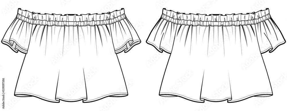 womens off shoulder bardot top fashion flat sketch vector illustration ...