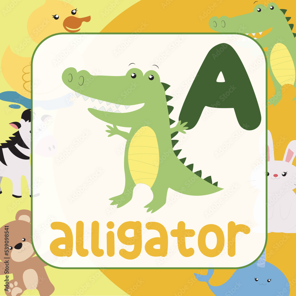 animals alphabet flashcard for toddlers. Learning card introducing ...